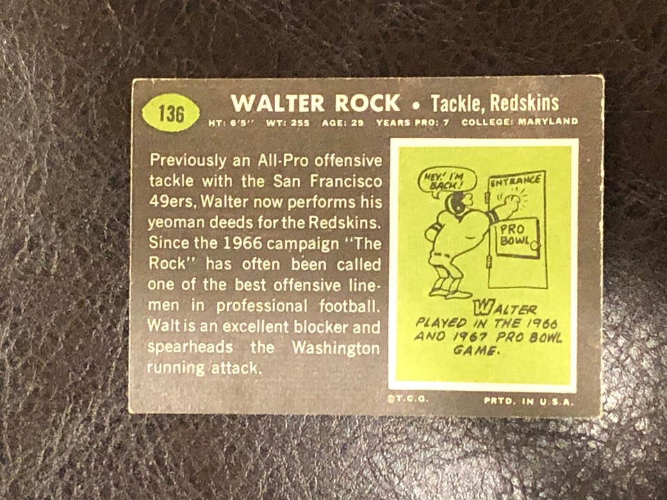 1969 Topps Football Walter Rock Card #136 VG-EX Washington Redskins | eBay