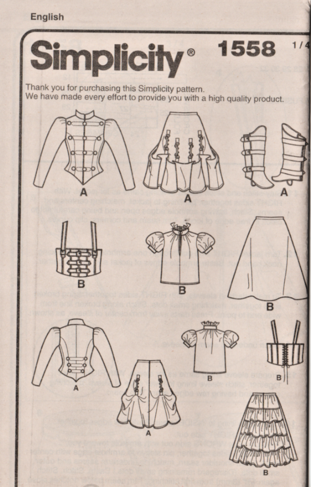 Simplicity 1558 Steampunk Costume Pattern R5 Plus Size 14 to 22 for ...