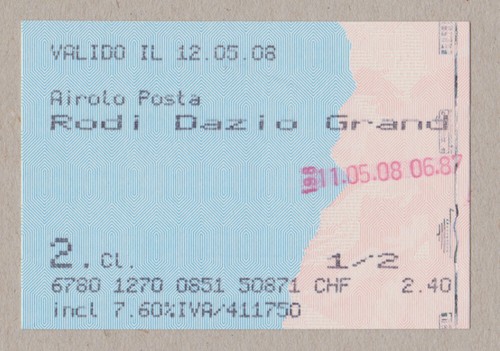 SWISS BUS TICKET / 1 BUS FAHRKARTE AIROLO - RODI DAZIO GRANDE 2008 (525 ...
