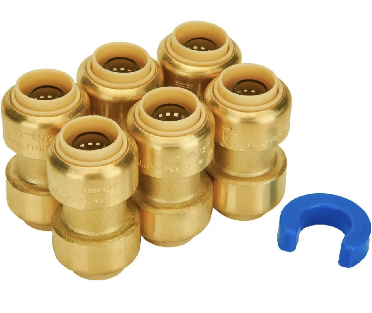 Pushfit Straight Coupling Kit, 6-Pack 1/2-Inch Push-To-Connect Plumbing ...