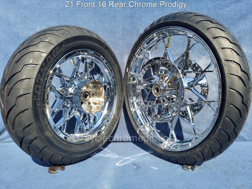 Harley Chrome Prodigy 21" F 16" R Wheels Tires Rotors 09-19 Road Glide ...