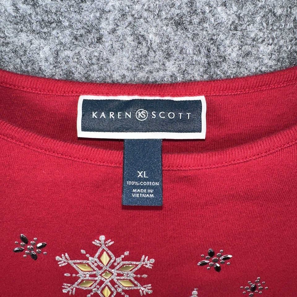 Karen Scott red beaded snow flake blouse Size XL | eBay