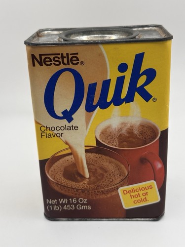 Vintage Nestle Quik 16 OZ Tin Container Bunny Comic Chocolate Flavor ...