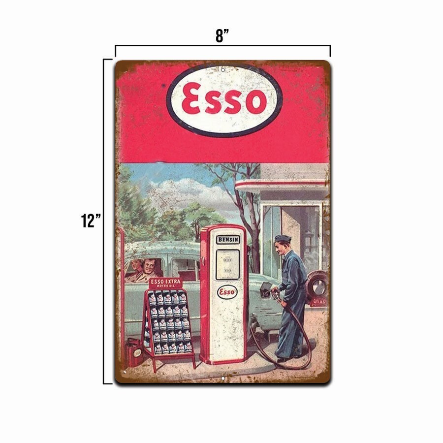 Esso Vintage Looking Gas Oil Sign Station Garage Auto Shop Retro Rustic ...