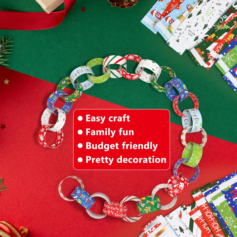 600 Pcs Merry Christmas Pattern Paper Chain for Holiday Themed Party ...