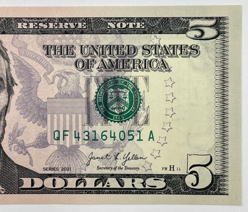 NEW Uncirculated Five Dollar Bills Series 2021 $5 Sequential Bank Notes ...