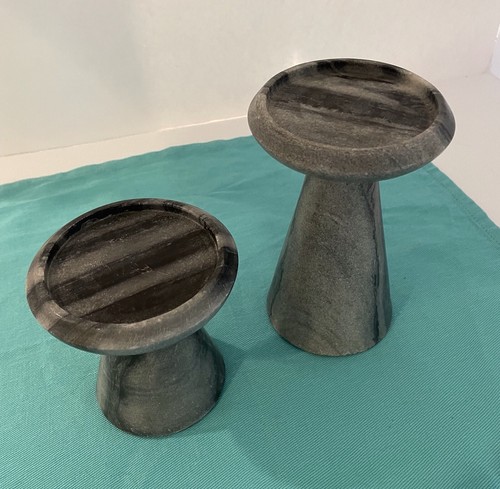 Black/ Gray Marble /Granite Candle Holders 6.24” And 4.25” Set Of 2 ...