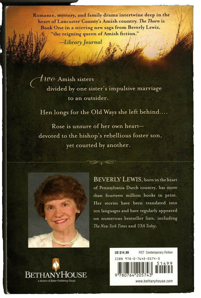 The Thorn by Beverly Lewis The Rose Trilogy Book 1 Paperback 2012 ...