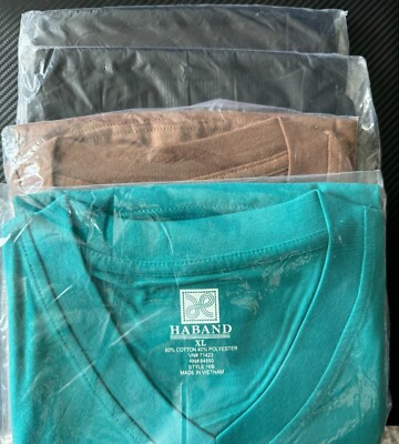 Vintage Haband Shirts Men XL V-Neck Soft Short Sleeve Solid Pocket Tee ...