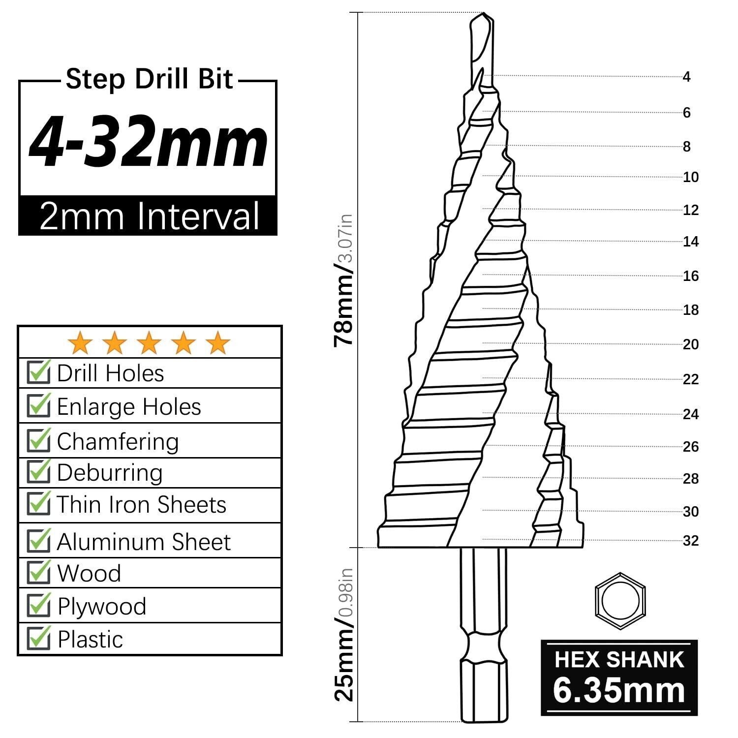 3 PCS HSS Spiral Step Drill Bit Sets, Cone Drill Hole Cutter Titanium ...