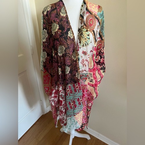 Boho Kimono Multi-Colored NWOT OS Patchwork Fringe Spring Break Easter ...