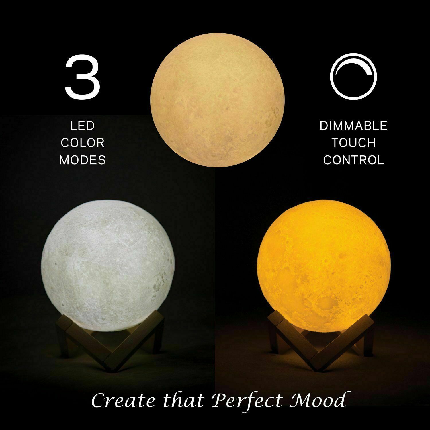 3/16 Colour 3D Moon Lamp USB LED Night Light Star Galaxy Touch Changing ...