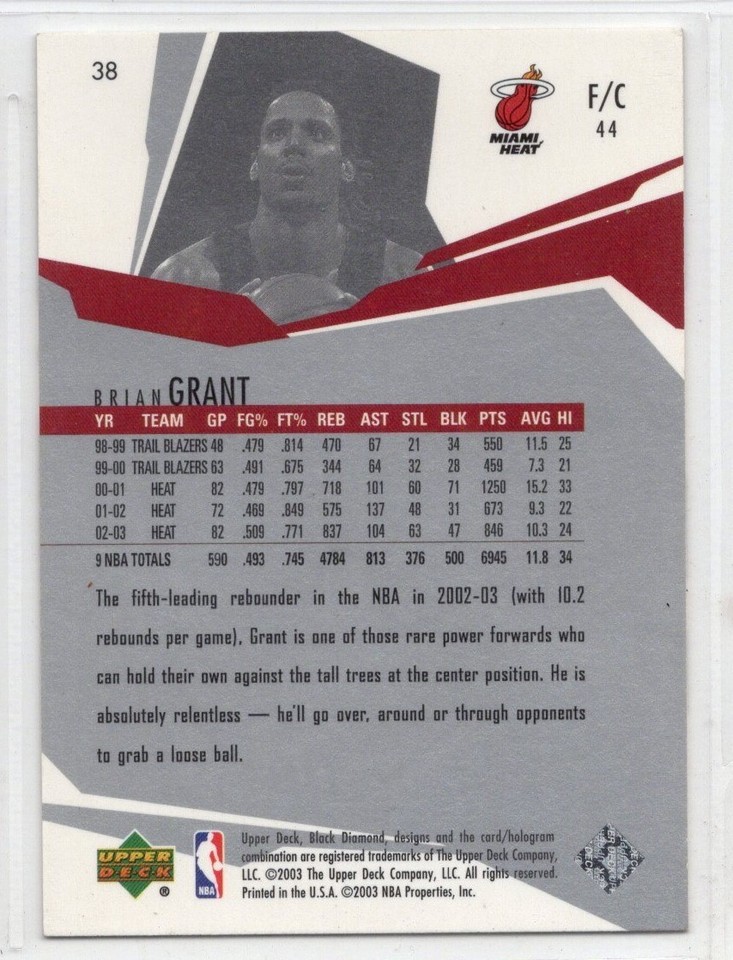 2003-04 Upper Deck Black Diamond Brian Grant Miami Heat #38 | eBay
