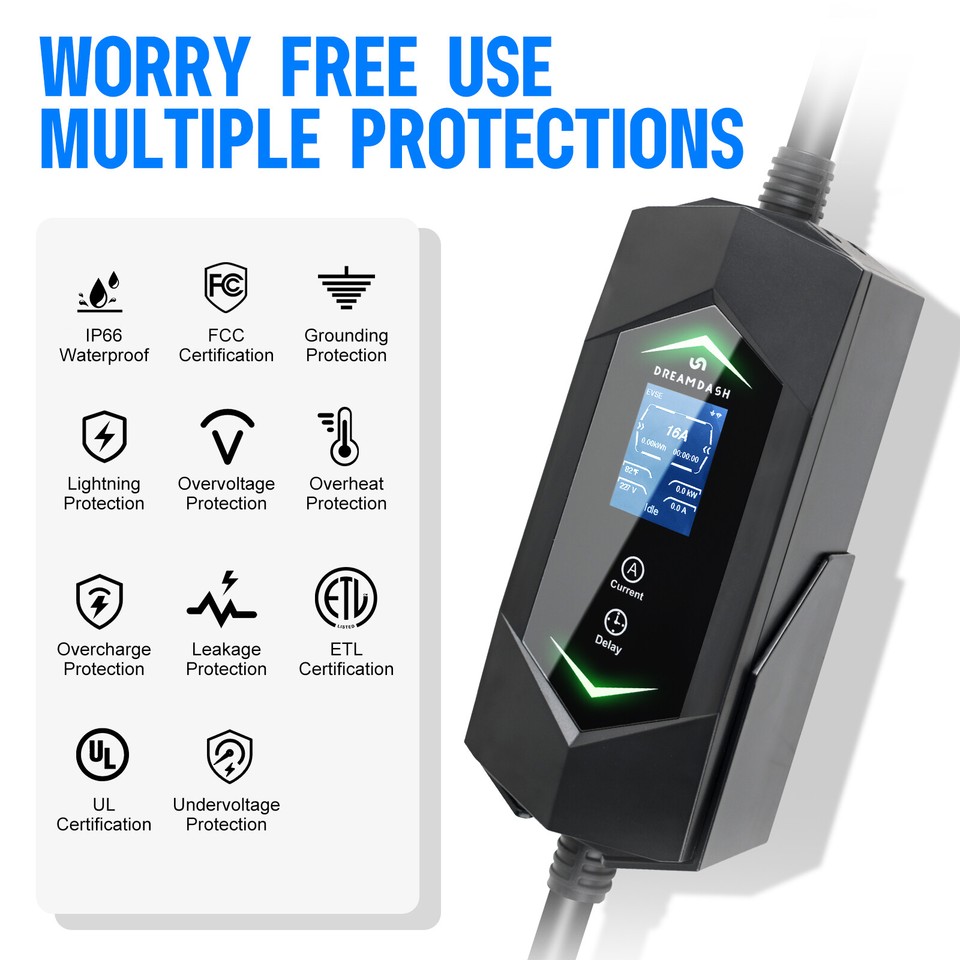 EV Charger 16A Electric Car Portable Charging Cable 6-20P/5-15P EVSE ...
