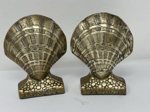 Vintage Solid Brass Scallop Clam Shell Book Ends Bombay Art Deco Style ...