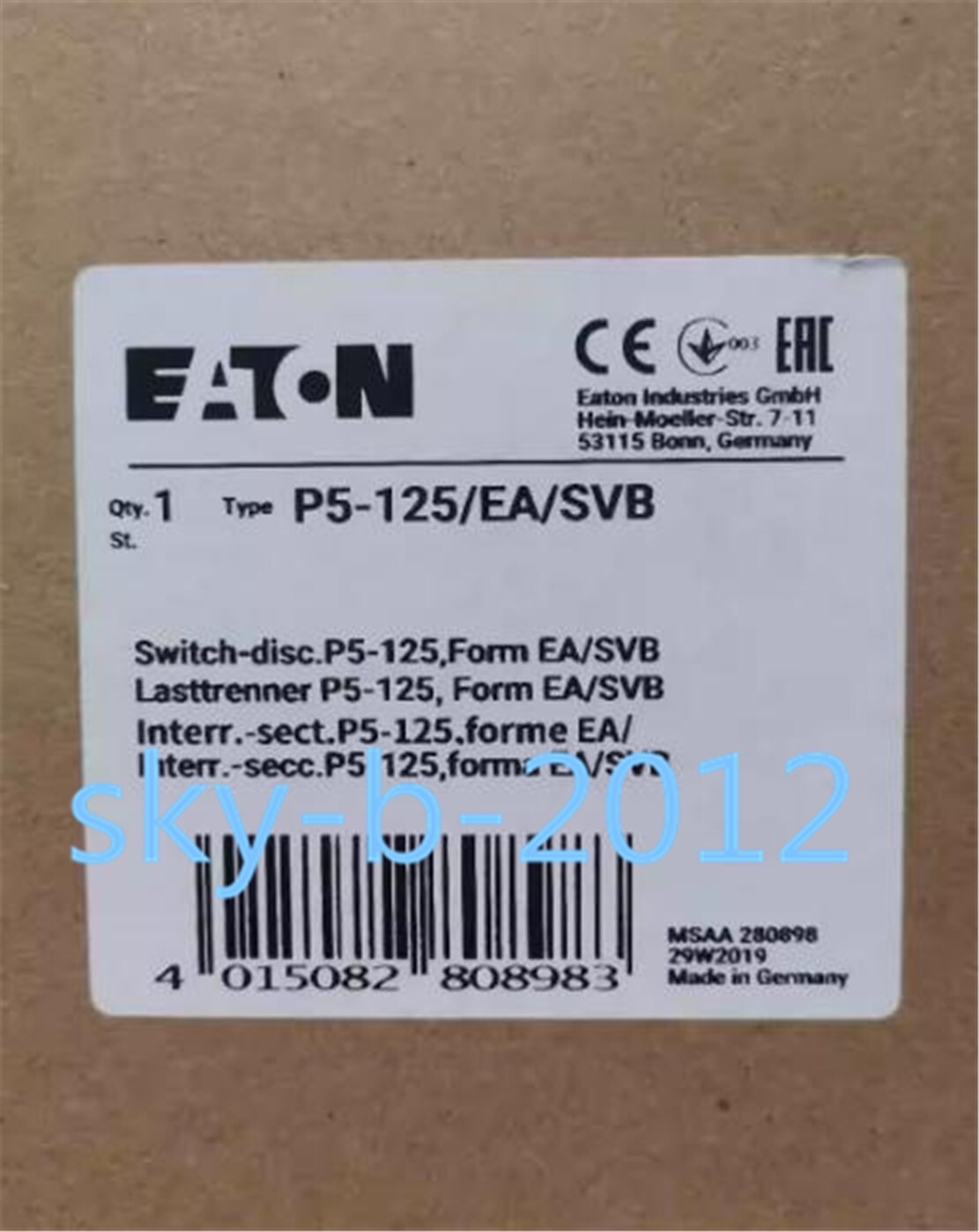 1 PCS NEW IN BOX EATON MOELLER Load isolating switch P5-125/EA/SVB 125A ...