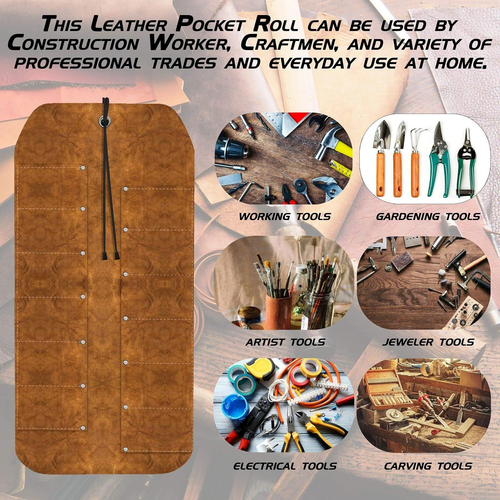 UJ Ramelson 12 Pocket Leather Tool Roll Holder, Durable Rollable Roll ...