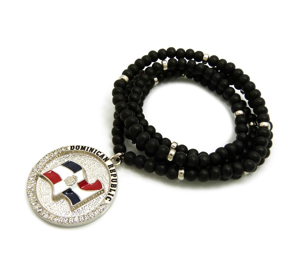 NEW DOMINICAN REPUBLIC PENDANT & 30" WOODEN BEAD CHAIN HIP HOP ...