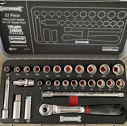 SIDCHROME 27 Piece Metric/AF 1/2” Drive Socket Set LIMITED EDITION ...