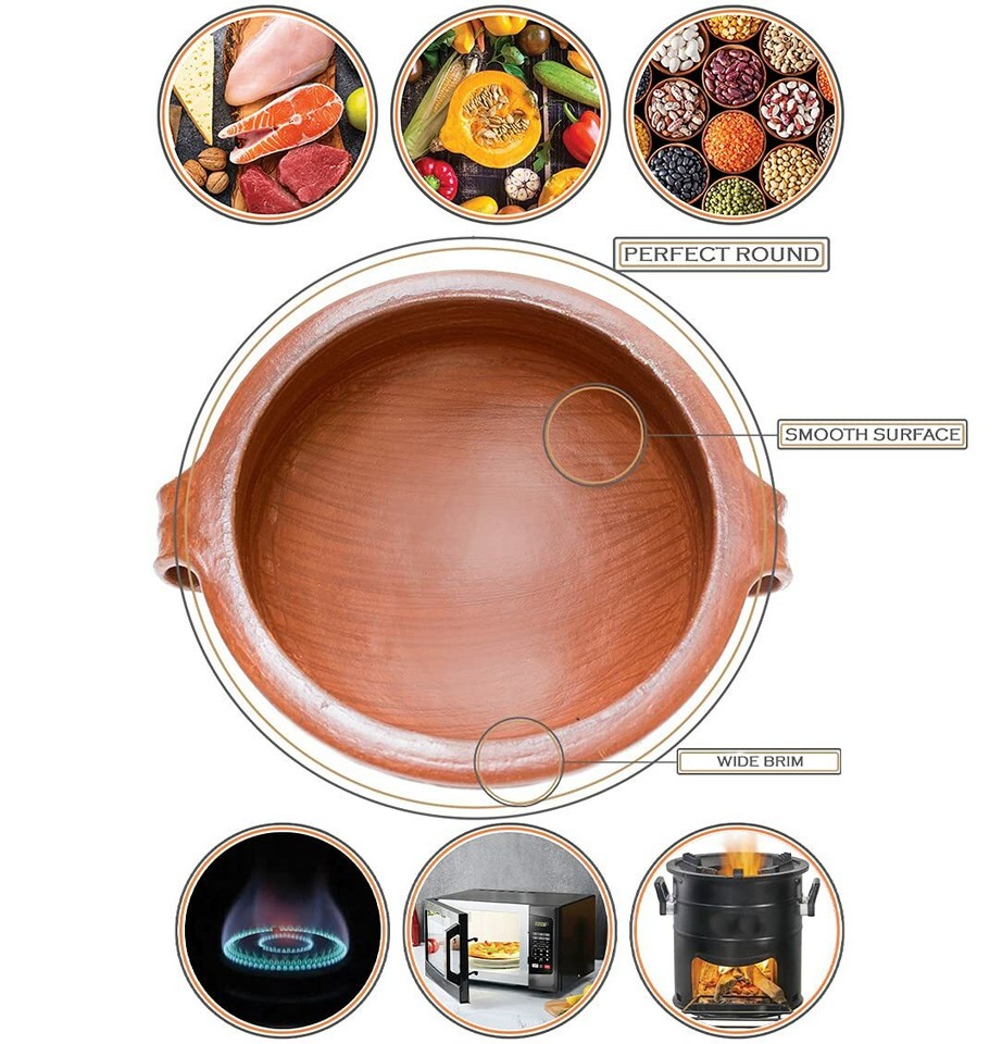 Terracotta Clay Pottery Mud Pot Earthen Cooking Serving With Lid Red 1 ...