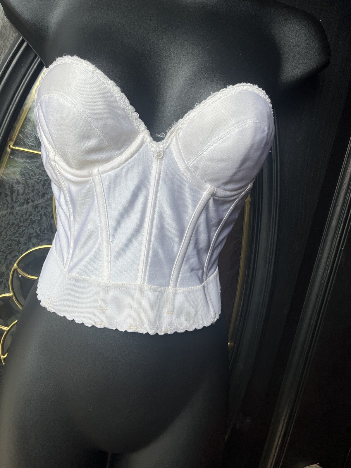 Vtg Carnival Bustier Corset Long Line Bra Sz 34B w/Low Back in Ivory | eBay