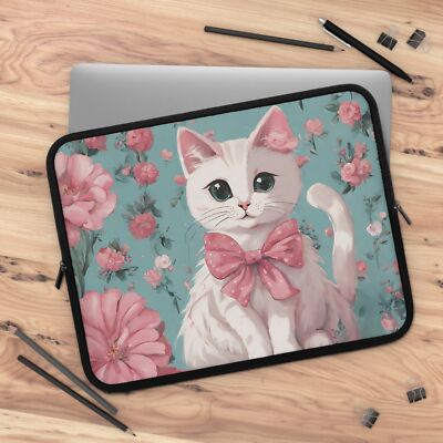 Cute Cat Laptop Sleeve, Floral Cat laptop case Vintage Victorian cat ...