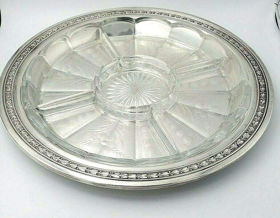 Beautiful Gorham Sterling Silver Relish Tray with Etched Glass Liner ...