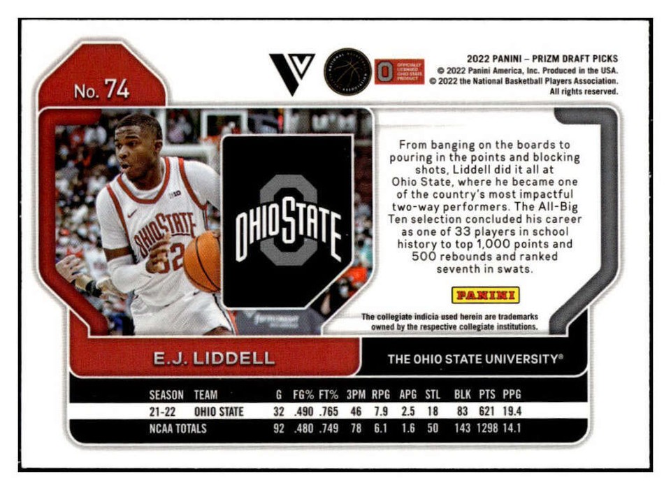 E.J. LIDDELL RC 2022-23 Panini Prizm Draft Variation #74 ROOKIE NBA ID ...