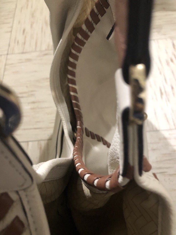 LODIS Large Whipstitch Leather Tote Lacey Sand/Chestnut | eBay