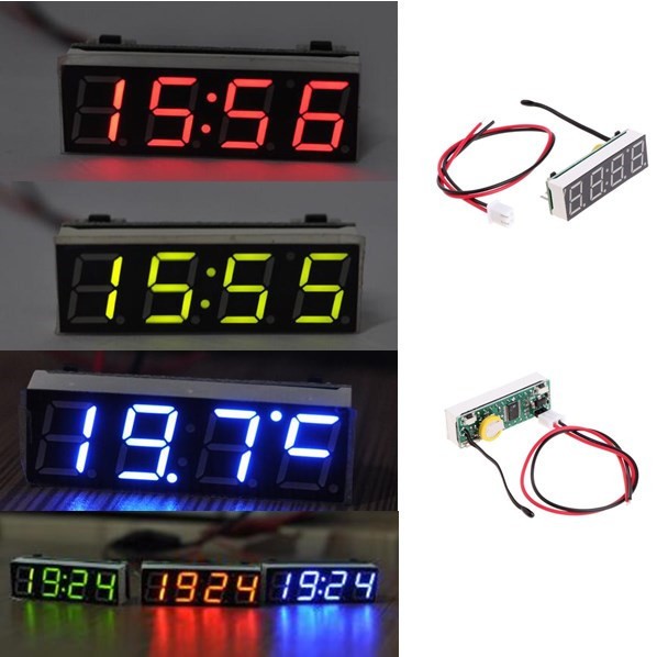 12V Digital Clock Car LED Electronic Clock Time Alarm Voltage ...