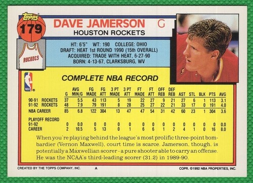 1992-93 Topps - #179 Dave Jamerson for sale online | eBay