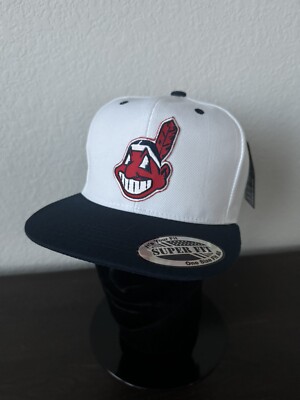 RETRO THROWBACK CLASSIC CHIEF WAHOO LOGO INDIANS WHITE & NAVY BLUE ...