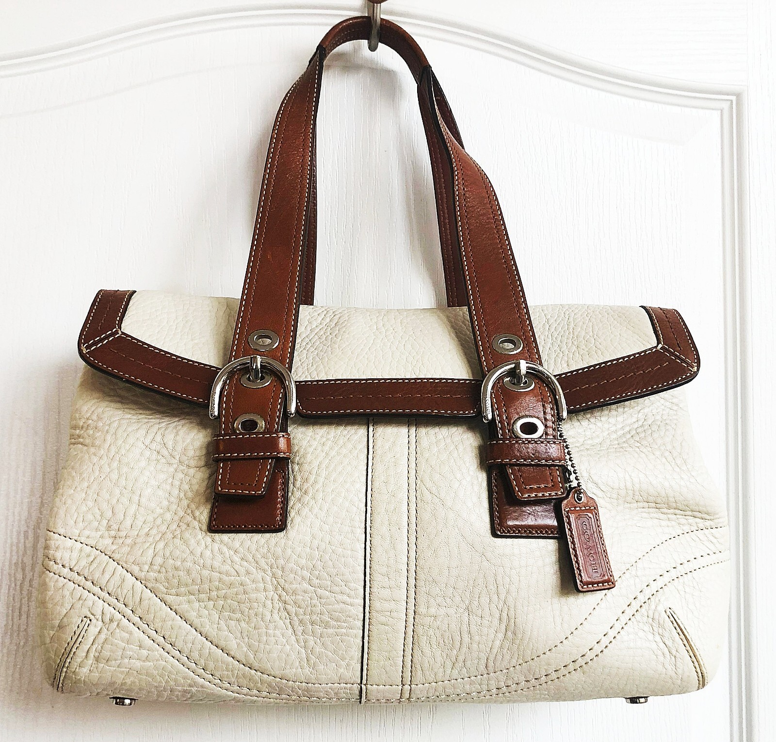 Coach Ivory Off white brown Leather Soho Hampton Shou… - Gem