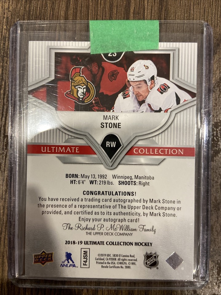 Mark Stone Autographed #02/50 Ultimate Collection 2018-19 Mint | eBay