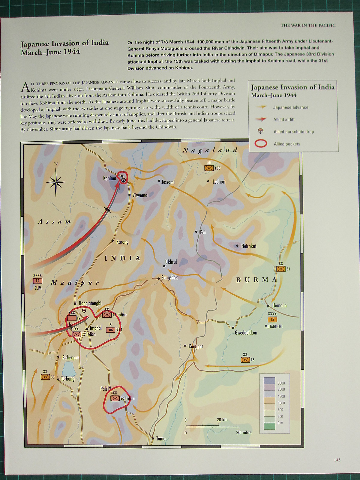 WW2 WWII MAP ~ JAPANESE INVASION OF INDIA MAR-JUN 1944 ADVANCE ALLIED ...