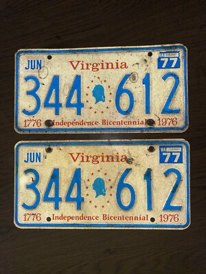 1976-1977 Virginia Independence Bicentennial License Plates 344 612 | eBay