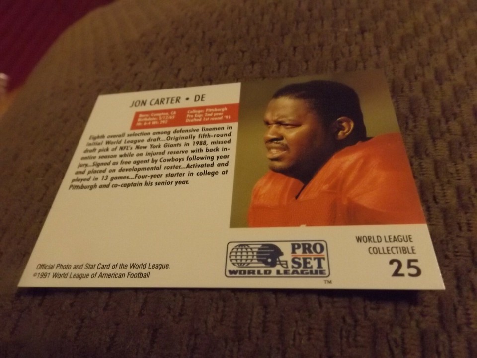 Joe Carter Raleigh-Durham Skyhawks World League Football Pro Set 1991 ...
