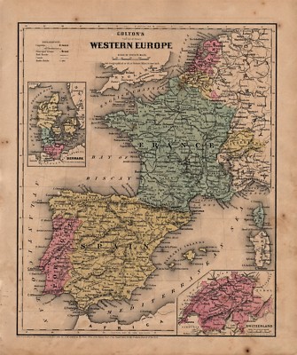 1860 Two-Sided Original J H Colton Map Western Europe/Central Europe | eBay