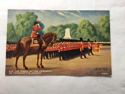 1 Valentine colour postcard Queen Elizabeth, Trooping of Colour, Conrad ...