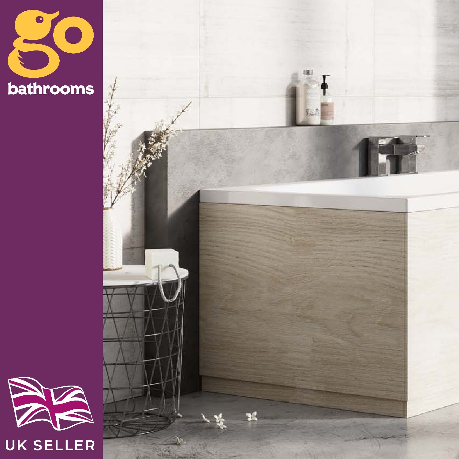 Newton Light Wood Beech Effect Front MDF Wood Adjustable Height Bath ...