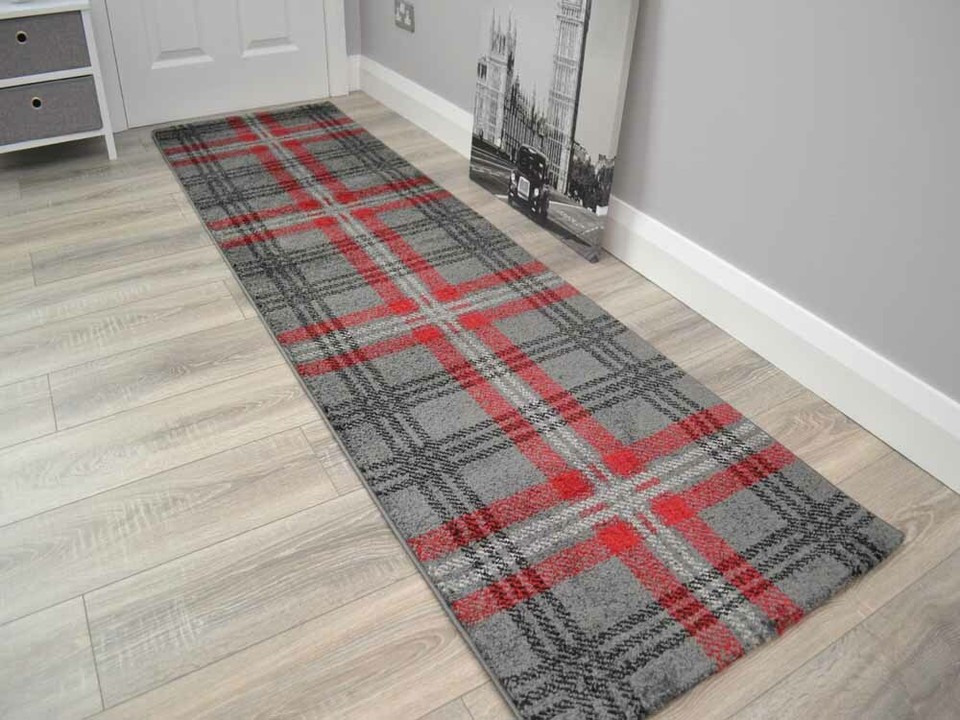 Tartan Living Room Rugs Modern Tweed Soft Long Runners Extra Large ...