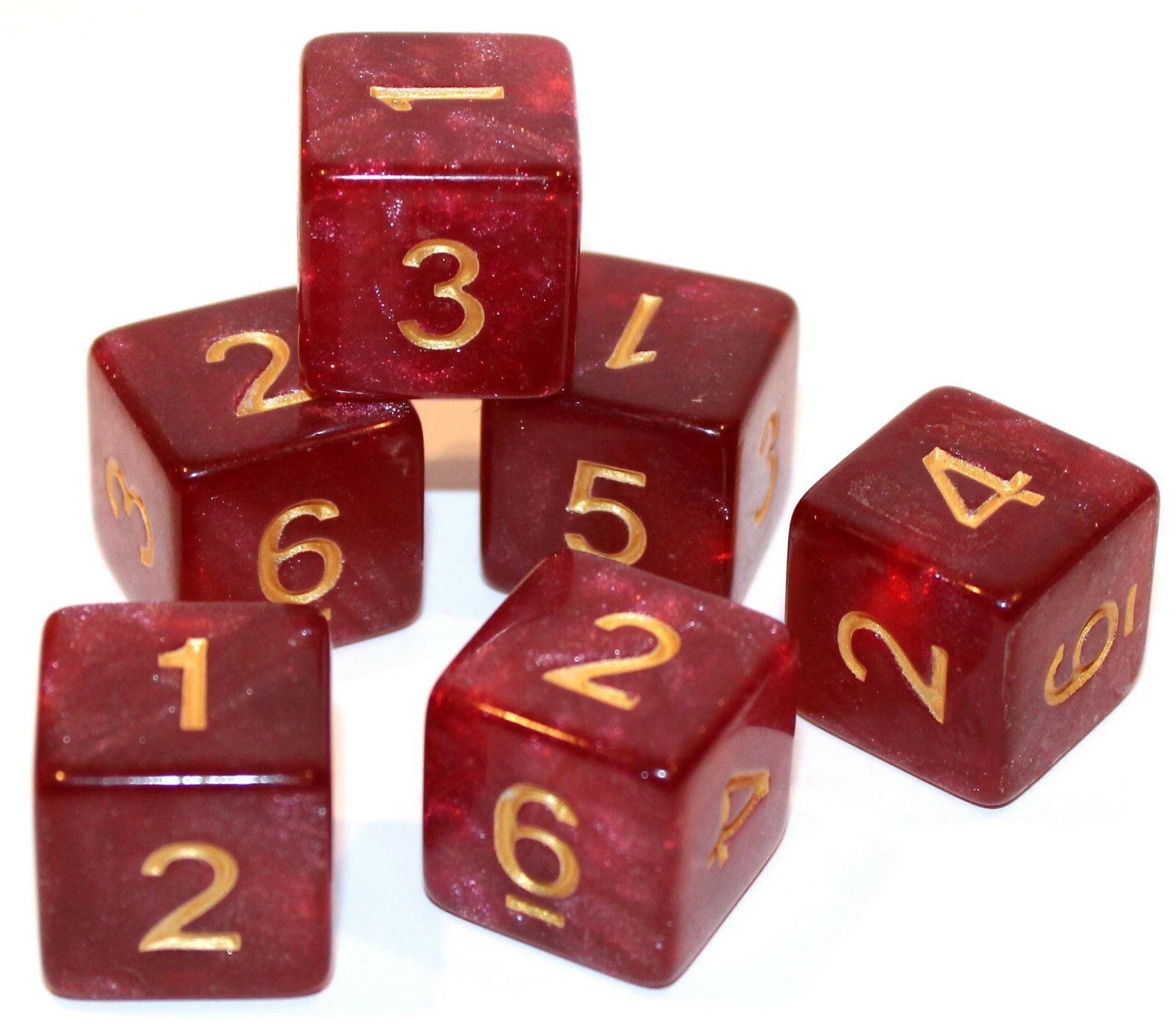 Set of 6 Numbered D6 Six Sided Standard 16mm Dice - Game Dice - Marble ...