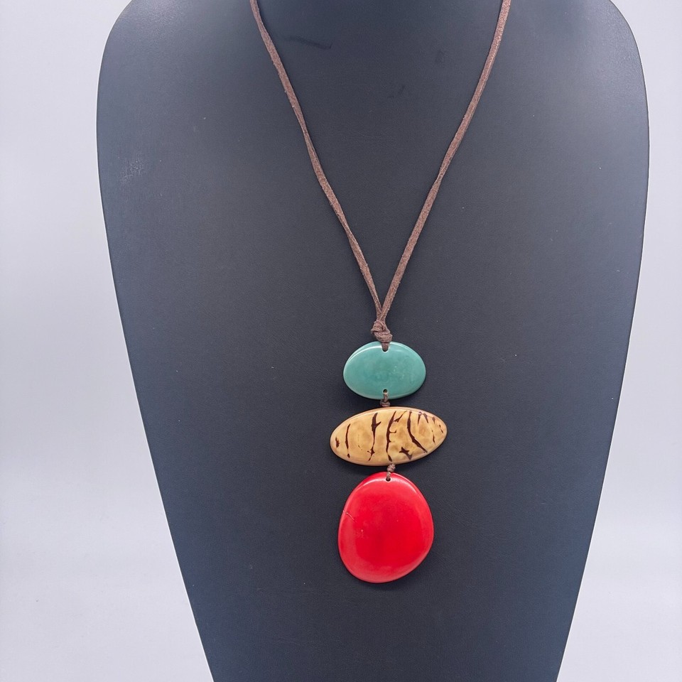 Tagua Disc Beads Handmade Y Drop Necklace Leather Cord Adjustable 21 ...