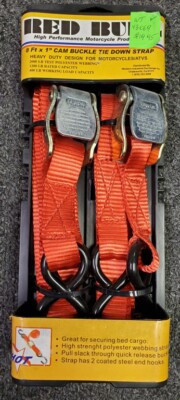 Red Bull 8 ft x 1" Cam Buckle Tie Down Strap w/ Coated Steel End Hooks ...