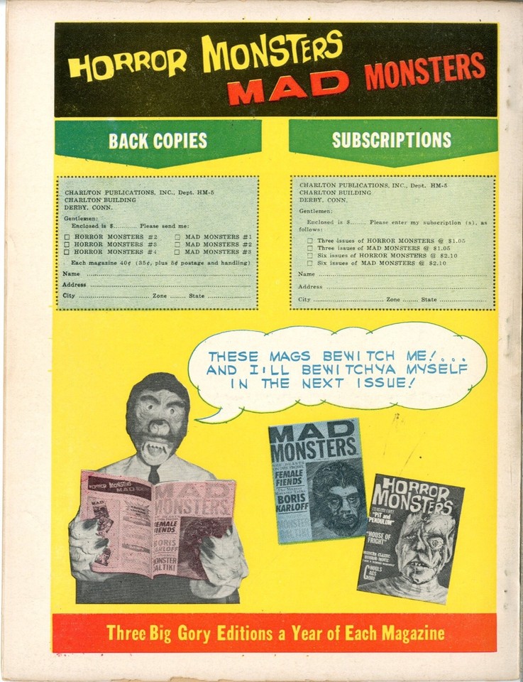 Horror Monsters Magazine # 5 VERY FINE+ 1963 See photos Charlton | eBay