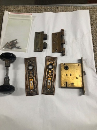 Antique Door Knob, Lock, Spindle Rod and 2 Backplate ~ Screws complete ...