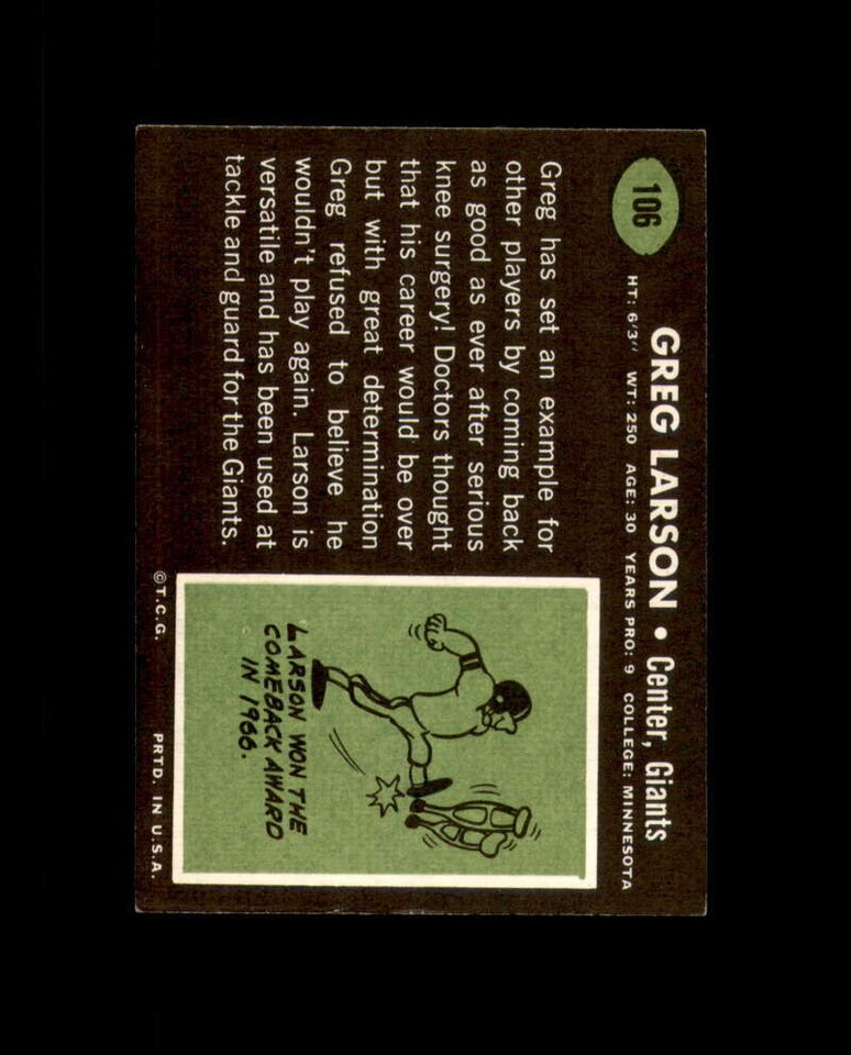 Greg Larson Signed Original 1969 Topps New York Giants Autograph | eBay