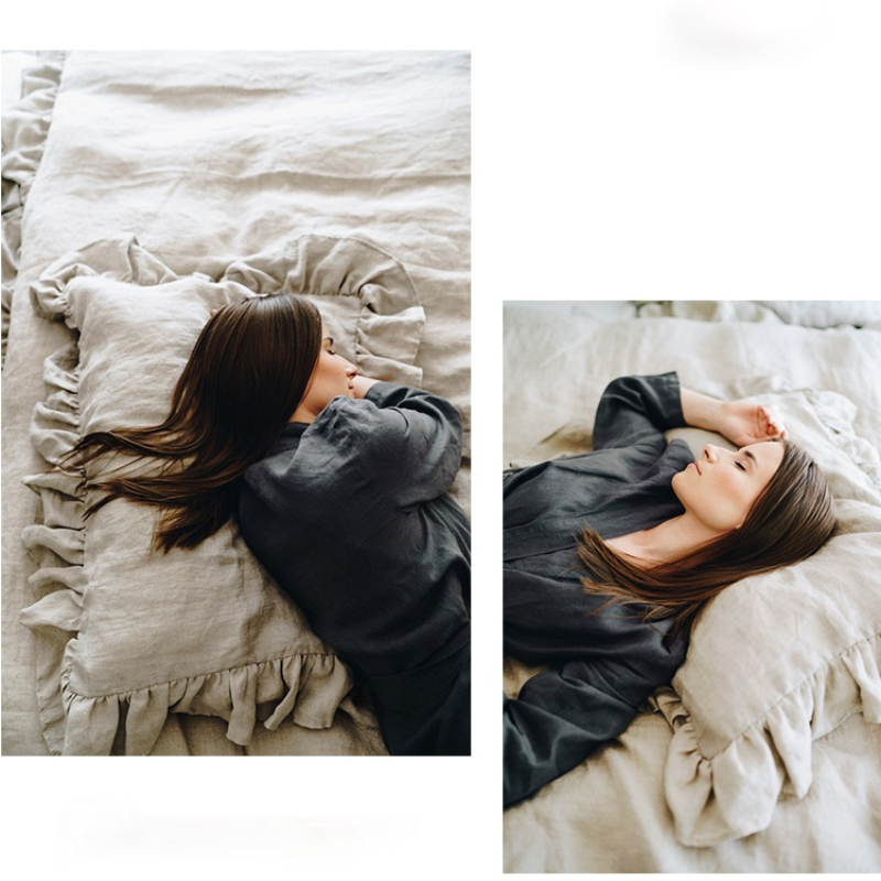 Linen Ruffles Pillow Case Covers Pleated Frill Bedding Decor Pillowcase ...