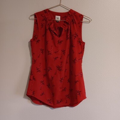 CAbi #5222 Red Floral Sprig Blouse XS Sleeveless | eBay