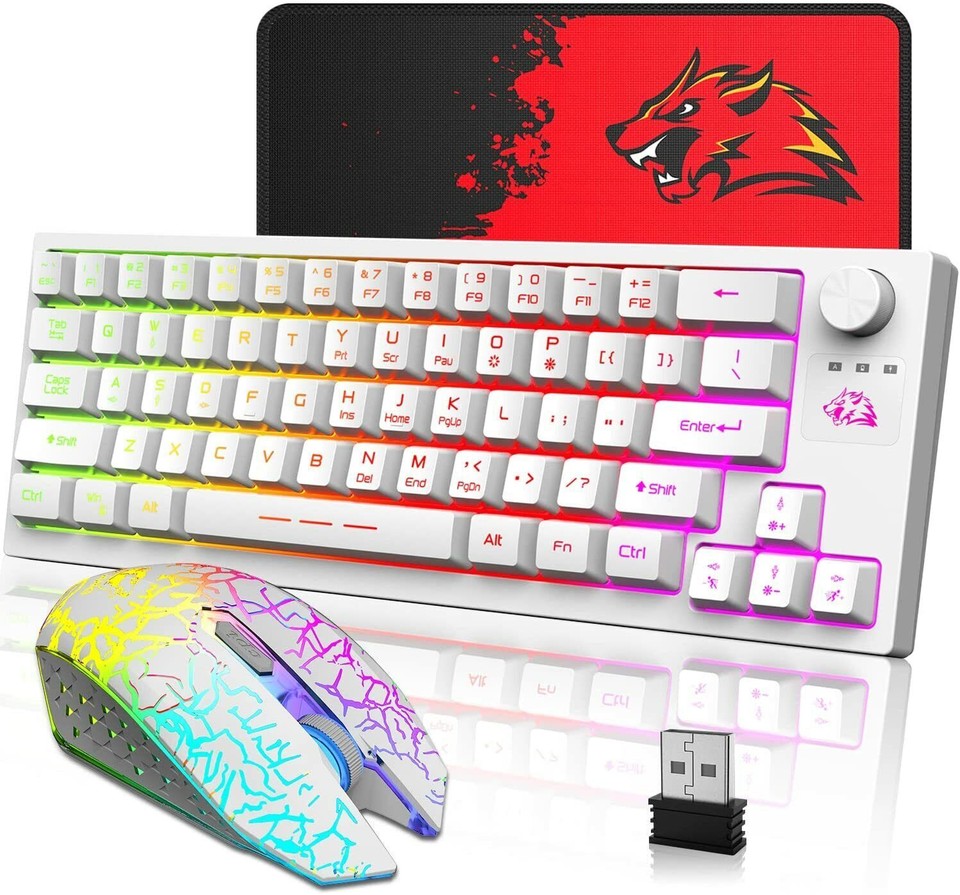 2.4GHz Wireless Keyboard And Mouse Set UK USB Dongle Rainbow LED For PC ...